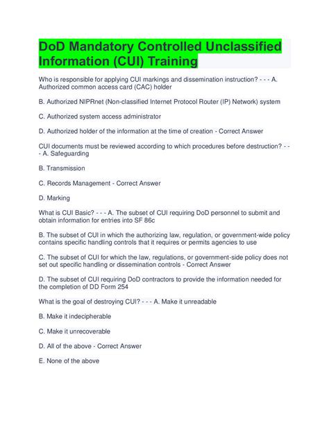 Dod Mandatory Controlled Unclassified Information Cui Training 2022