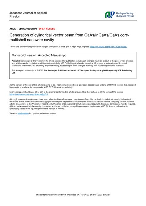 Pdf Generation Of Cylindrical Vector Beam From Gaasingaasgaas Core