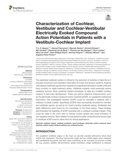 Pdf Characterization Of Cochlear Vestibular And Cochlear Vestibular Electrically Evoked