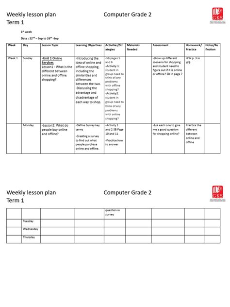 Computer Grade 2 Weekly Lesson Plan Term 1 Form 2025 Pdf