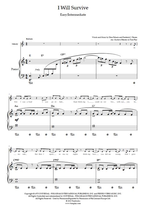 I Will Survive Easy Intermediate Level Solo Piano Gloria Gaynor Piano Sheet Music