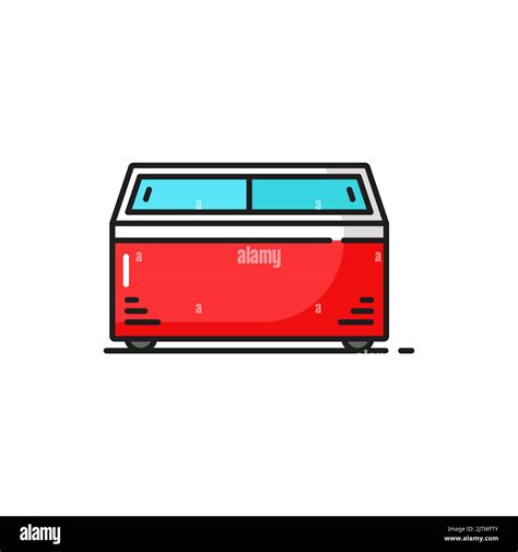 Horizontal Freezer Fridge In Supermarket Store Isolated Color Line Icon