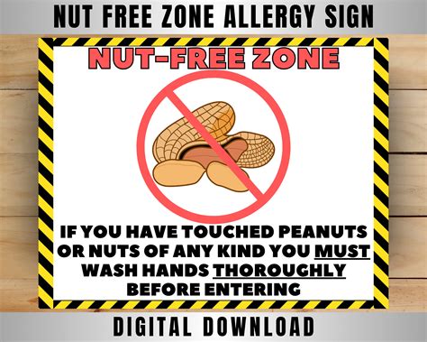 Nut Free Zone Poster Allergy Awareness Sign For Classrooms Daycares Homes And More Digital