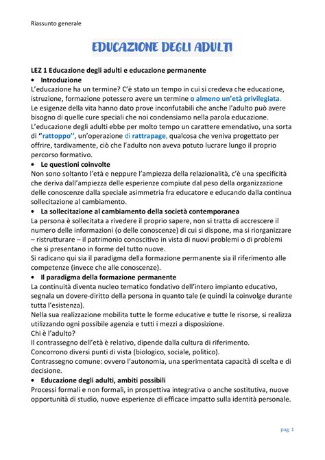 Educazione Degli Adulti Riassunto Generale Appunti Di Scienze Dell