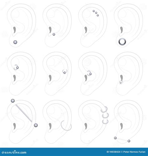 Ear Piercing Types Positions Background Poster Vector Illustration