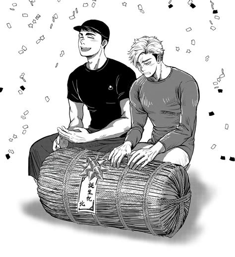 「宮兄弟もお誕生日だったね。おめでとう。なぜか長い事仕上げられなくて、ちまちま描き続けてた。ワシ2人に北さんから何かあげた」jinyas🌗の漫画