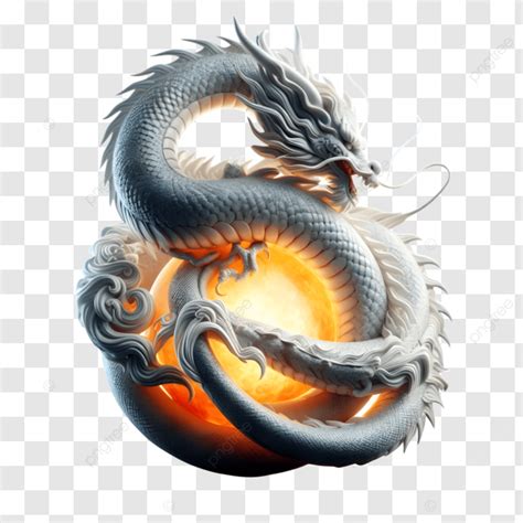 흰색 배경에 빛나는 구역 주위에 아름답게 상세한 용 웅크 리고 현실적인 세부 사항 아름답고 상세한 용이 빛나는 구 주위에 웅크