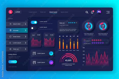 Dashboard Ui Admin Panel Vector Design Template With Infographic Images