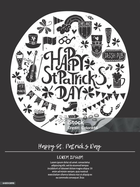 Hari Stpatrick Undangan Atau Kartu Ucapan Simbol Tradisional Liburan Ilustrasi Stok Unduh