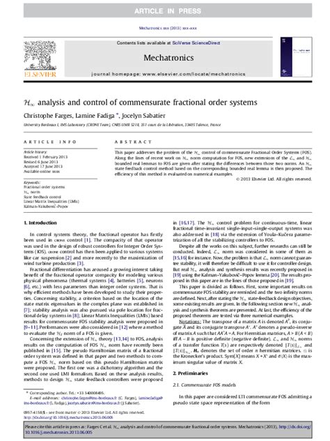 Pdf Analysis And Control Of Commensurate Fractional Order Systems
