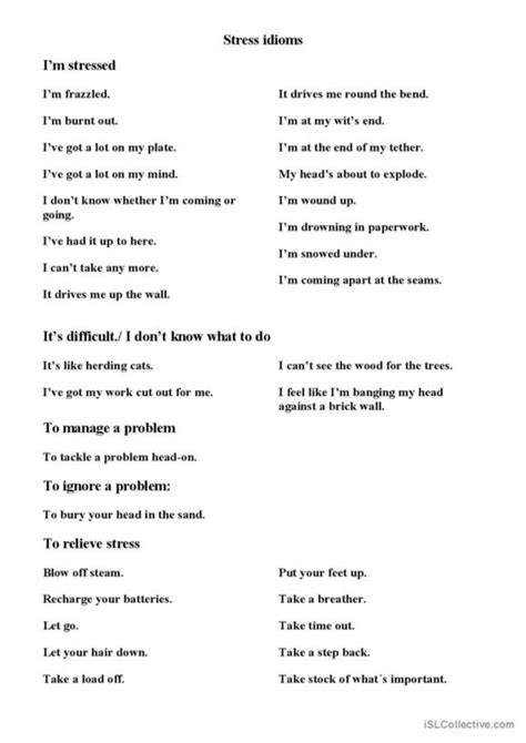 Stress English ESL Worksheets Pdf Doc