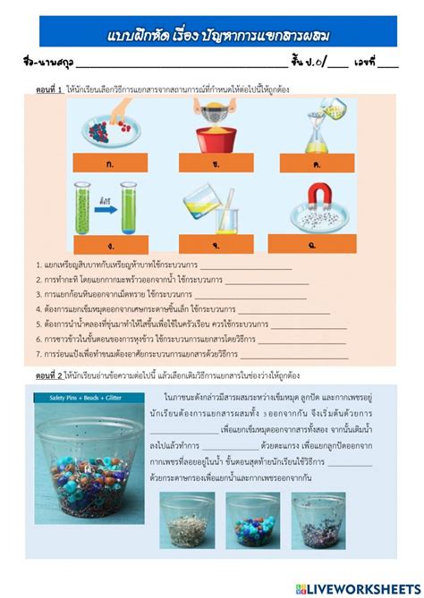 ปัญหาการแยกสารผสม Worksheet