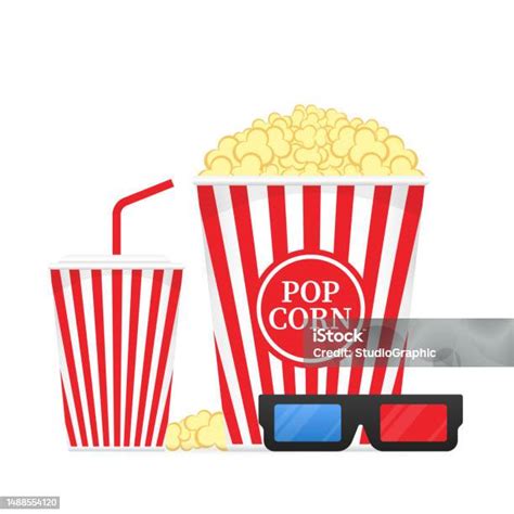 팝콘 소다 테이크 아웃 및 3d 시네마 안경 플랫 스타일의 시네마 디자인 영화관을 위한 영화관 기치 디자인 영화 시간 영화 포스터 벡터 그림 복고풍에 대한 스톡 벡터 아트