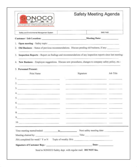 6 Safety Agenda Examples To Download