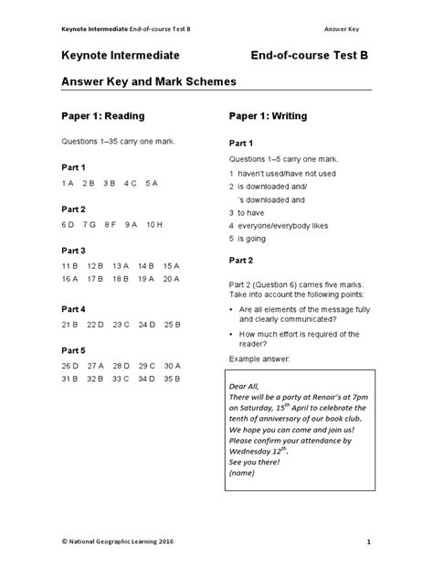 Keynote Intermediate End Of Course Test B Answer Key Vocabulary