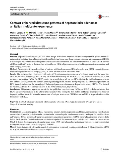 PDF Contrast Enhanced Ultrasound Patterns Of Hepatocellular Adenoma