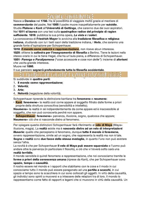 Schopenauer Riassunto Filosofia Schemi E Mappe Concettuali Di