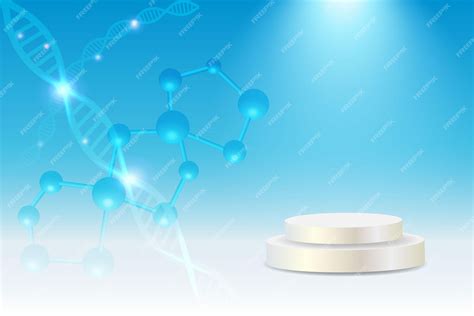 Estrutura Da Molécula De Dna Com Pódio Conectado à Exibição Do Produto
