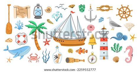 Cute Sea Ocean Elements Underwater Coastal Stock Illustration