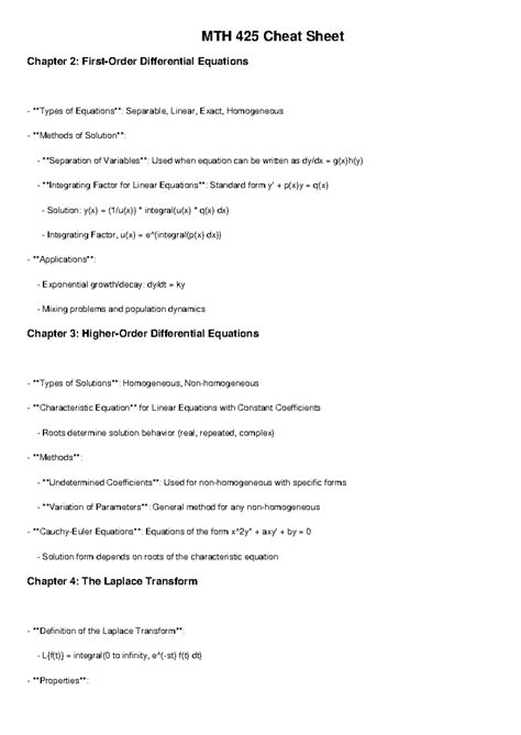 Mth 425 Cheat Sheet Contains Just A Summary Mth 425 Cheat Sheet