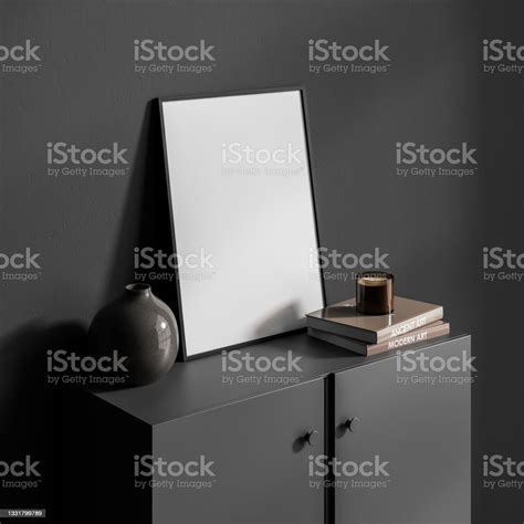 서랍과 장식이 있는 회색 전시실 인테리어 탑 뷰 모형 포스터 0명에 대한 스톡 사진 및 기타 이미지 0명 3차원 형태