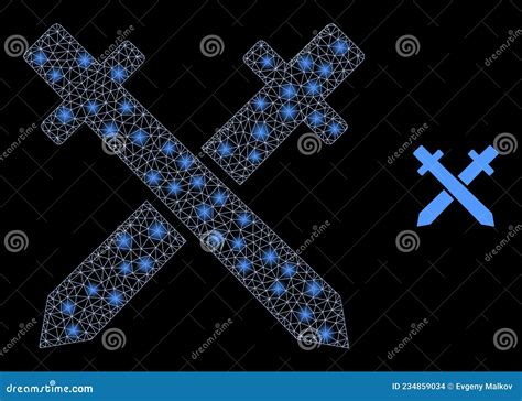 Vector Mesh Net Swords With Glare Wire Frame Dots Stock Vector