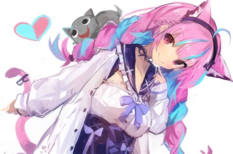 Safebooru 1girl Absurdres Ahoge Anchor Symbol Animal Ears Aqua Hair