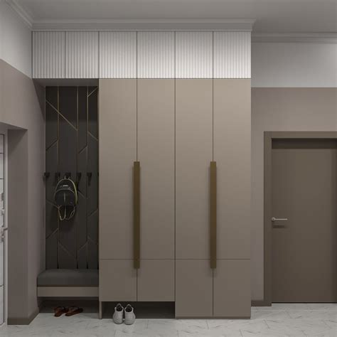 Прихожая до потолка шкаф бежевый шкаф фрезерованный фасад с золотом ниша для обуви в 2024 г