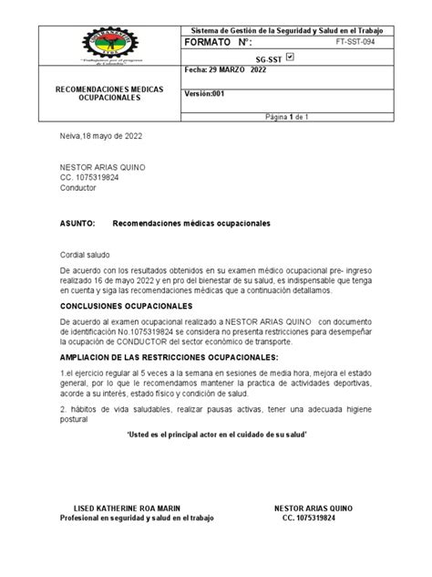 Carta De Recomendaciones Medicas Pdf