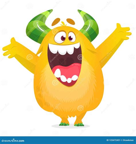 Cartoon Yellow Furry Monster Halloween Vector Illustration Of Excited
