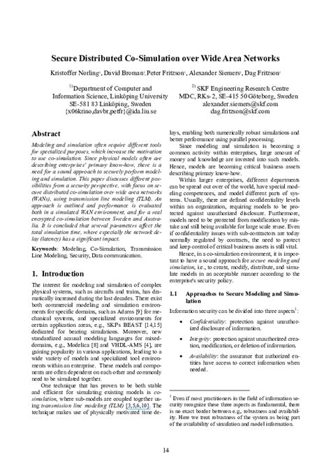 Pdf Secure Distributed Co Simulation Over Wide Area Networks