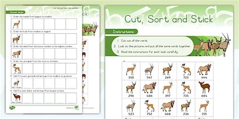 Grade 3 Maths Term 3 Ordering Numbers Cut Sort And Stick Activity