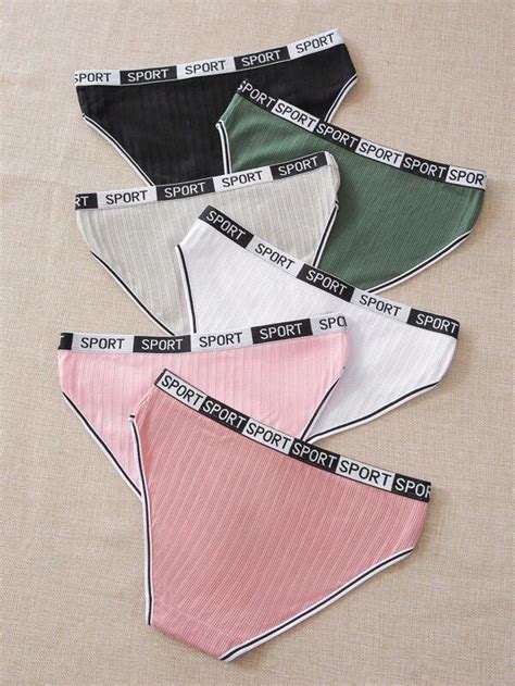 6pack Letter Tape Panty Set Shein Uk