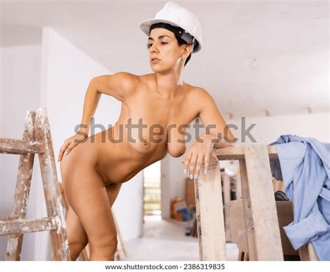 Fully Naked Girl Protective Helmet Posing Stock Photo Shutterstock