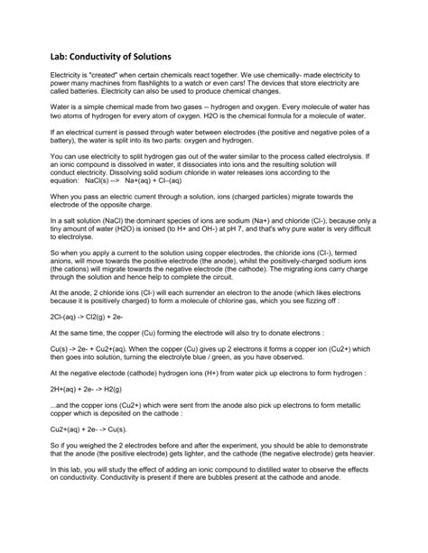 Lab Conductivity Of Solutions