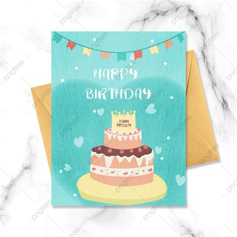 Cartoon Happy Birthday Cake Greeting Card Template Download On Pngtree