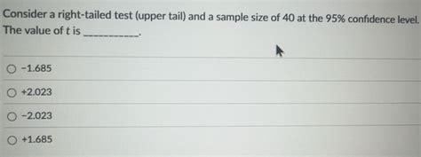 Solved Consider A Right Tailed Test Upper Tail And A Sample Size Of 40 At The 95 Confdence