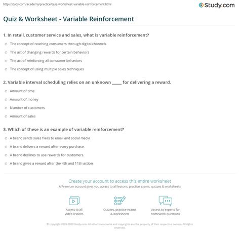Quiz Worksheet Variable Reinforcement Study