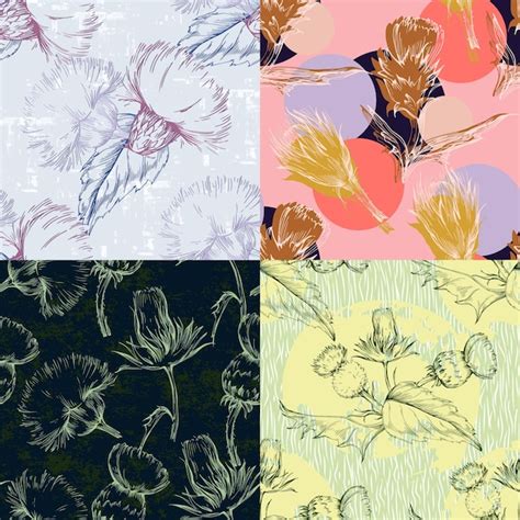 Premium Vector Scottish Thistle Flower Seamless Pattern