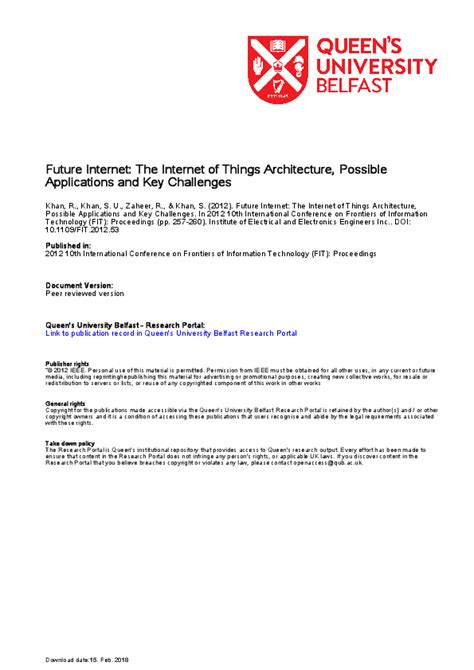 Pdf Future Internet The Internet Of Things Architecture Possible Applications And Key Challenges