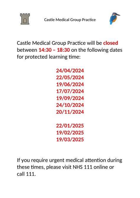 Protected Learning Time Closures Castle Street Surgery