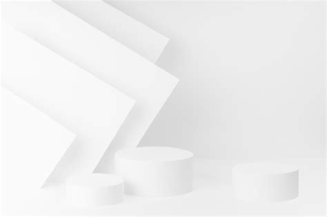 추상적인 우아한 흰색 무대 최소한의 도시 기하학적 스타일의 3기통 연단 모형 밝은 줄무늬 모서리 광고 디자인 프레젠테이션 화장품 복사 공간을 위한 장면 템플릿 0명에 대한