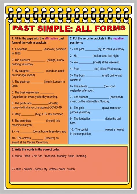 Past Simple Tense Past Simple Worksheet