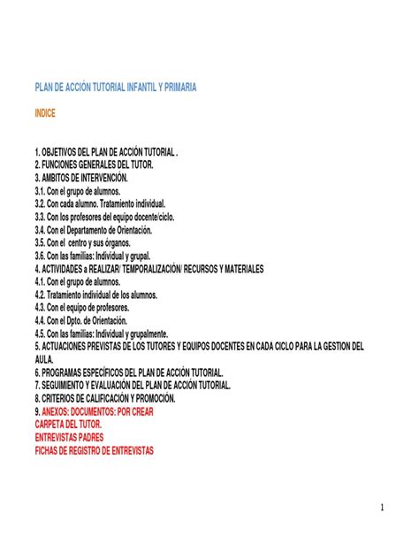 Plan De Acción Tutorial Infantil Y Primaria Bueno Pdf Evaluación Maestros