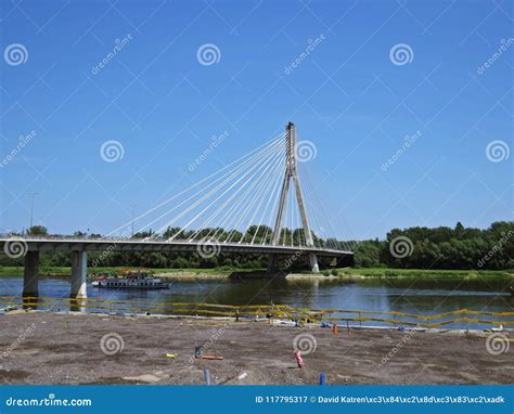 Swietokrzyski Bridge Seen From Vistula River Bank Warsaw Poland May