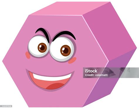 흰색 배경에 얼굴 표정을 가진 육각형 프리즘 만화 캐릭터 3차원 형태에 대한 스톡 벡터 아트 및 기타 이미지 3차원 형태 감정 기하 도형 Istock