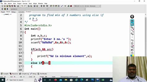 C3.11 Program to find minimum of three numbers | C Language | for Beginners - YouTube