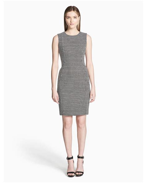 Calvin Klein Square Jacquard Compression Sheath Dress In Black Lyst