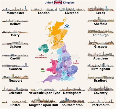 英国市地平线 英国的详述的地图有国家的英国、威尔士、苏格兰、北爱尔兰和reg 向量例证 插画 包括有 格拉斯哥 设计 133344424