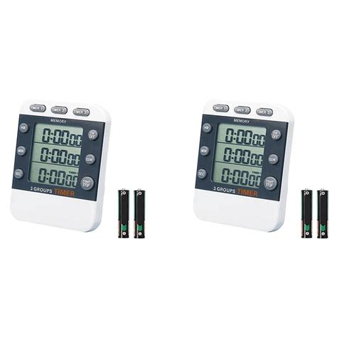 2X Digital Dual Kitchen Timer 3 Channels Count UP Down Timer Triple
